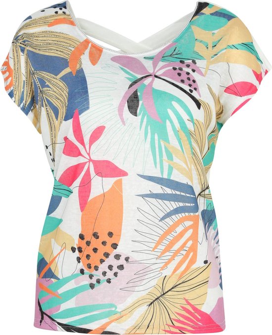 Cassis T-shirt in twee stoffen met bladmotief en gekruiste rug | bol.com
