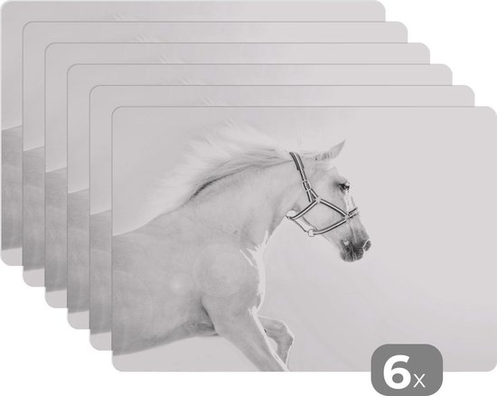 Set de table - Cheval Wit galopant devant un fond clair - noir et blanc ...