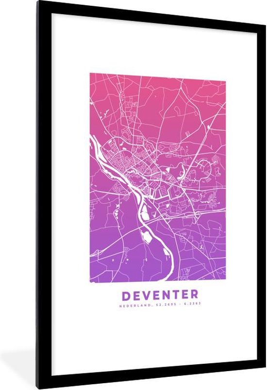Fotolijst incl. Poster - Stadskaart - Deventer - Paars - Nederland - 80x120 cm -... | bol