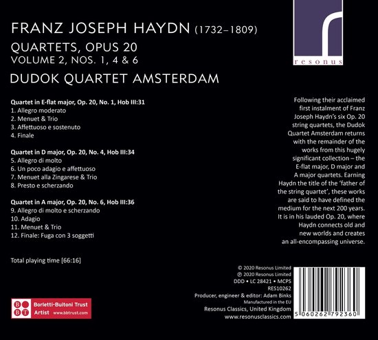 Dudok Quartet Amsterdam - Haydn String Quartets Op. 20 Volume 2 (CD), Dudok Quartet... | bol