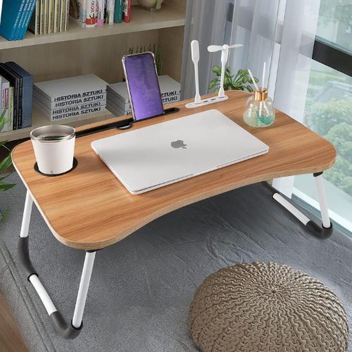 Compacte Laptoptafel - Bedtafel met 4 USB poorten - Laptopstandaard ...