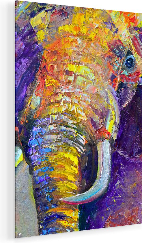 Artaza Glasschilderij - Olifant Van Olieverf - Kleur - Abstract - 60x90 ...