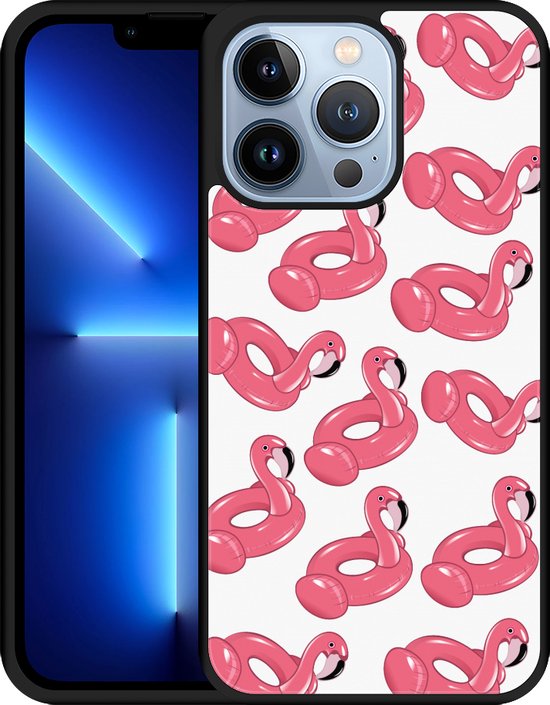 iPhone 13 Pro Hoesje - Design op Glas - Inflatable Flamingos - Designed ...