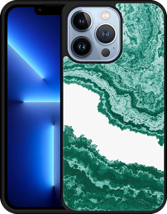 iPhone 13 Pro Hoesje - Design op Glas - Turquoise Marble Art - Designed ...