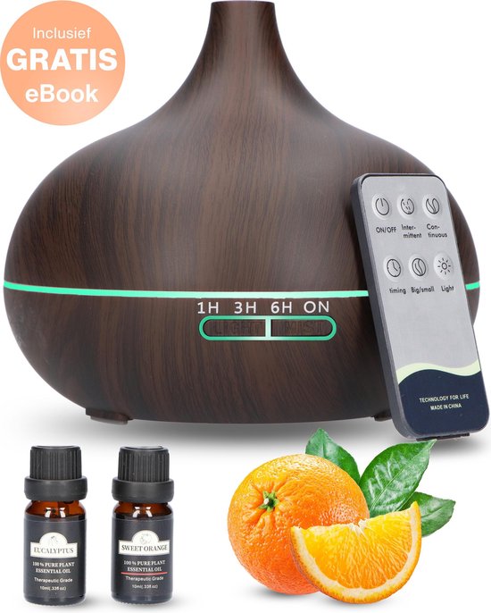 Aroma Diffuser 400ml met afstandsbediening en Etherische olie - Luchtbevochtiger voor... | bol