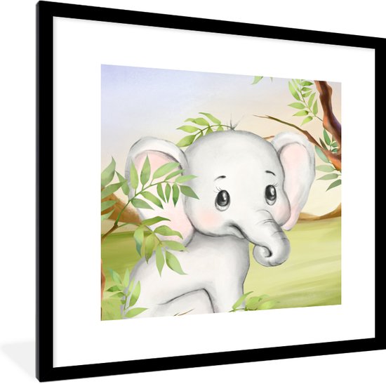Fotolijst incl. Poster - Olifant - Jungle - Bladeren - 40x40 cm ...