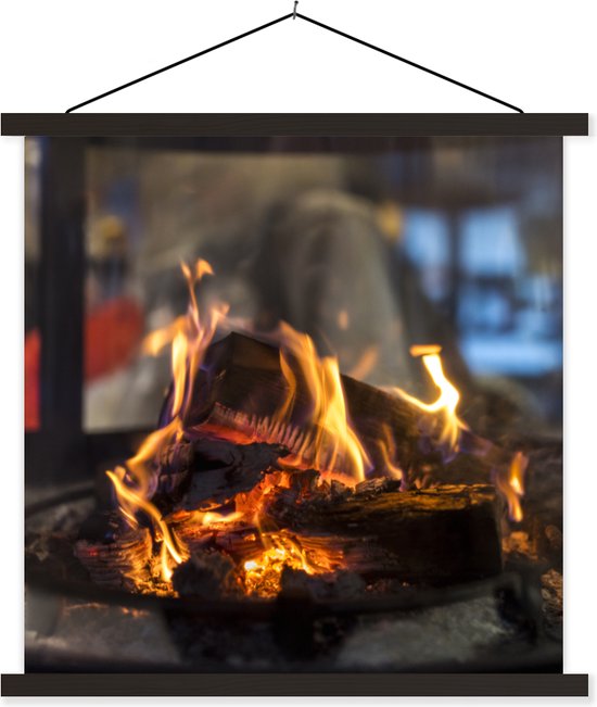 Posterhanger incl. Poster 90x90 cm - Schoolplaat - Een brandende open ...