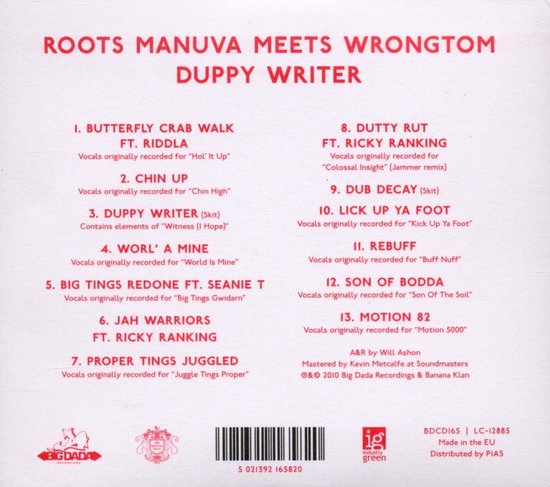 Roots Manuva:Wrongtom - Duppy Writer (CD), Roots Manuva & Wrongtom | CD ...