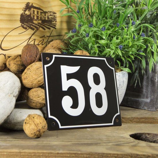 Emaille huisnummer zwart/wit groot nr. 58 18x15cm | bol.com