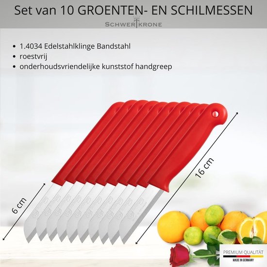 10-delige messenset, groentemes, keukenmes, schilmes van bandstaal ...