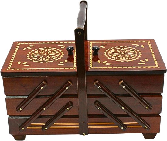 Naaidoos Hoogwaardige naaikistje fineerhout 7 vakken bruin 42 x 20 x 21 ...