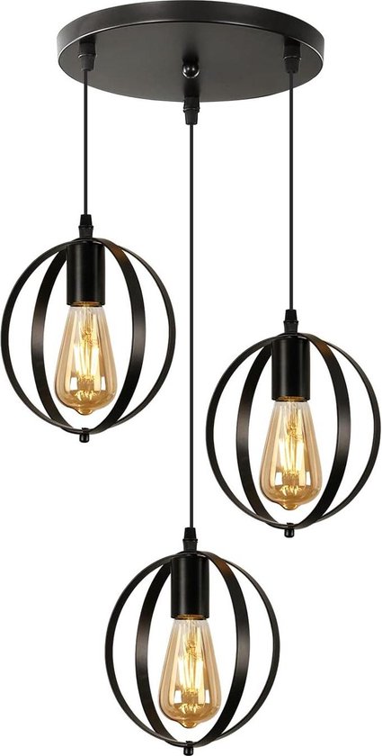Zwart Hanglamp 3 Vlammen Retro-Hanglamp Vintage Verstelbaar Industrieel ...