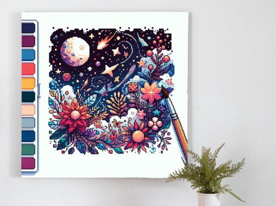 Pixel art aquarel schilderij | Digitale druppels: een levendige aquarel ...