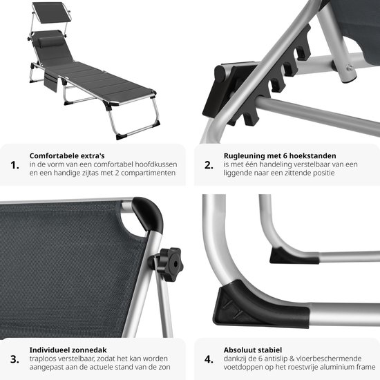 tectake® Ligbed Lorella met zonneluifel - Ligstoel - Zonnebed ...