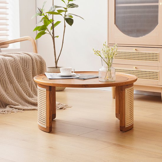 KOMHTOM Salontafel Ronde massief houten tafel diameter 70 cm in eiken ...