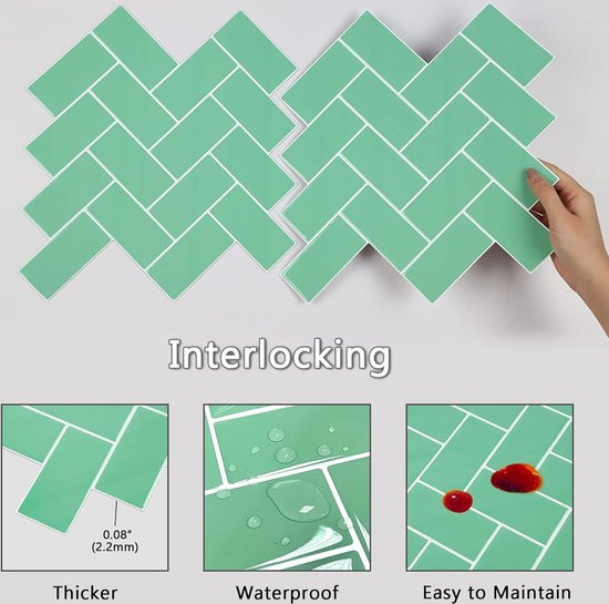 3D Tile Stickers Upgrade Thicker Green Self-Adhesive Tiles for Kitchen ...