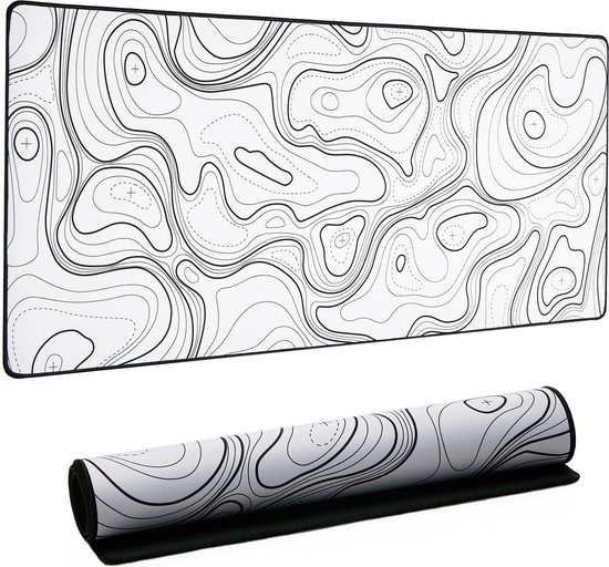 Grote gaming-muismat antislip 4 mm waterdicht - wit topografisch ...
