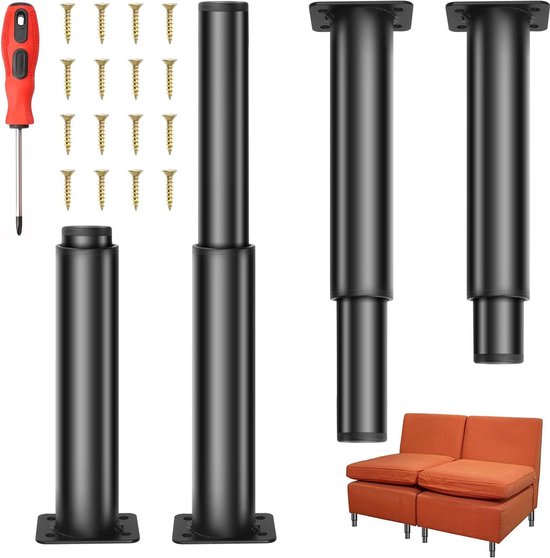 Adjustable Black Thick Steel Furniture Legs - Set of 4 Pieces with 400 ...