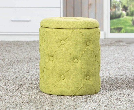 Gele quiltstof poef - 34 x 34 x 40 cm met opbergruimte | bol