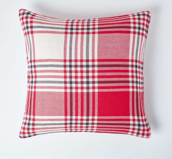 Homescapes Rode Schotse ruit katoenen kussenhoes 45 x 45 cm | bol