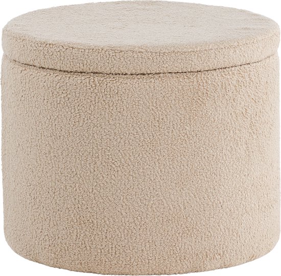 Nest living Amelia Poef Teddystof Beige - Met Opbergruimte - Rond - Met ...