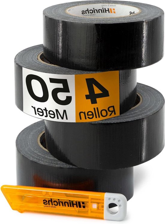 4 Rolls 50m x 50mm Black Textile Tape - Extra Strong and Waterproof ...