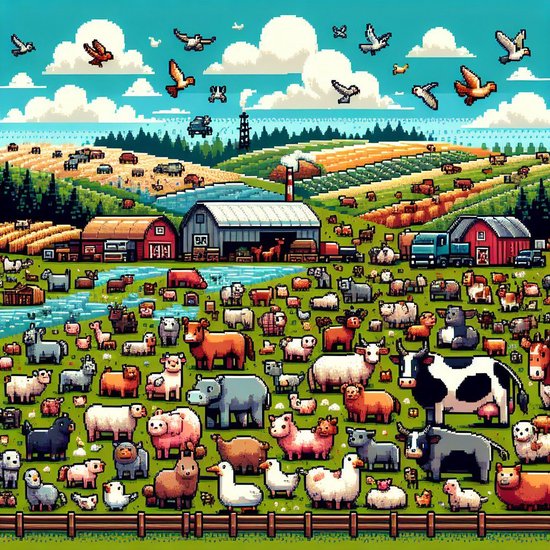 Pixel art vee schilderij | Digitale kudde: Een pixelig meesterwerk van ...