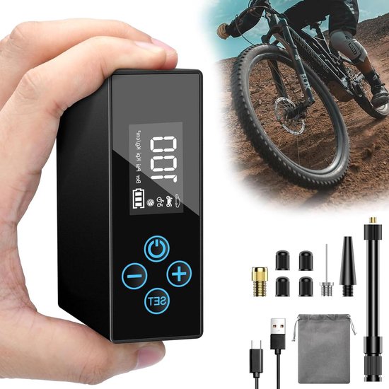 Elektrische fietspomp met digitale lcd-drukmeter 4400 mAh - 100 psi ...