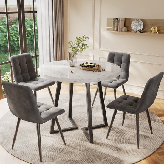Eettafel set (5-delig) - moderne eettafel set met 4 stoelen ...