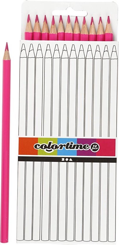 Colortime kleurpotloden. L: 17 cm. vulling 3 mm. roze. 12 stuk/ 1 doos ...