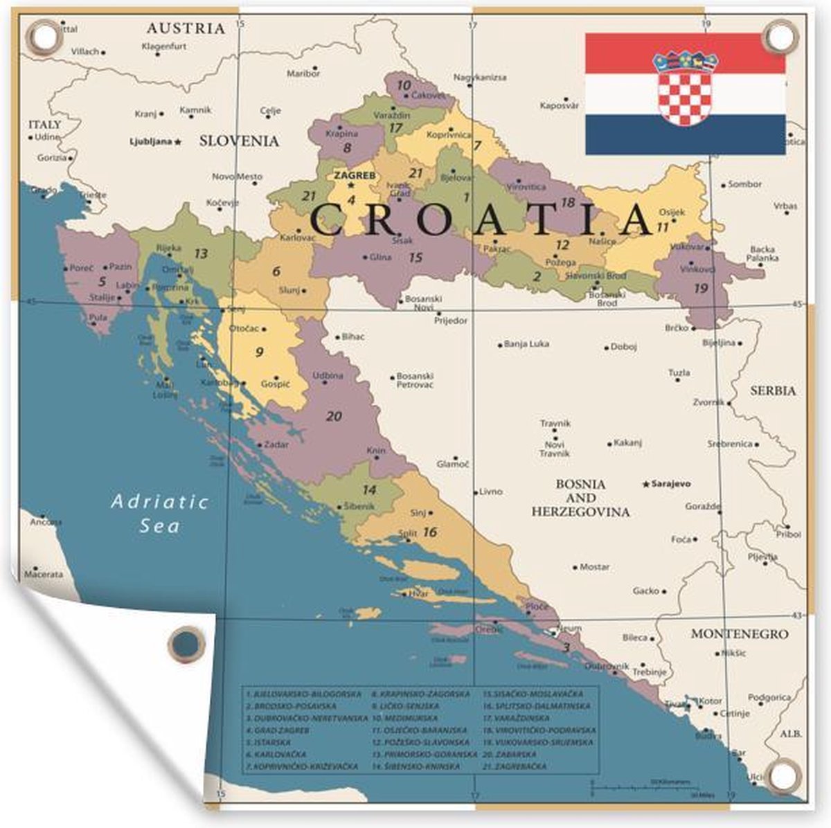 bol.com | Tuinposter Kaart Kroatië - Kaart van Kroatië met de ...