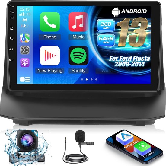 Android 13 Autoradio 9 Inch Touchscreen voor Ford Fiesta 2009-2014 met ...