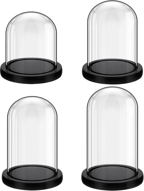 Set van 4 Glazen Cloches met Houten Voet (Helder Glas) | bol
