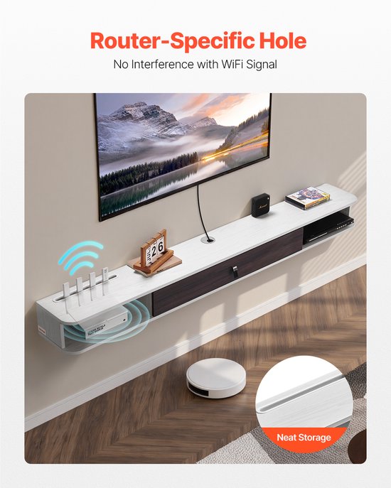 VEVOR TV-meubel met Kabelgat, Hangend TV-meubel, Wandmontage, Wit ...