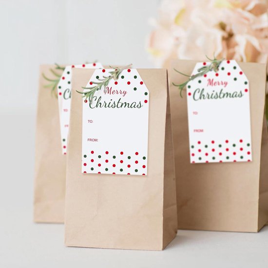Kerst Cadeaulabels: witte kaarten met rode en groene stippen, 50 stuks ...
