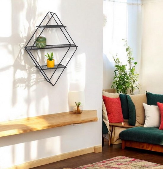 Decoratieve Wandplank Metaal 3 Lagen Diamant Vorm Zwart - Modern ...
