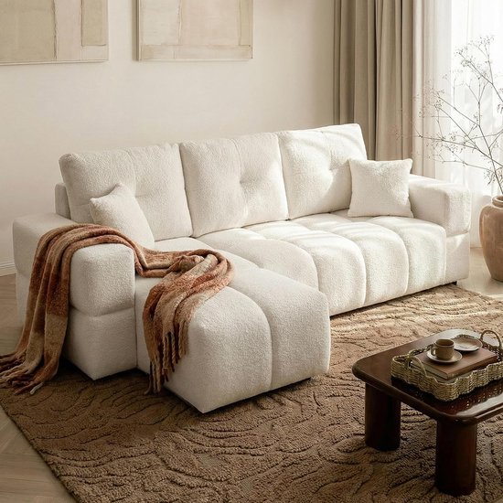 Hoekbank met Slaapfunctie L-vorm 250 x 148 x 85 cm – Uittrekbare ...