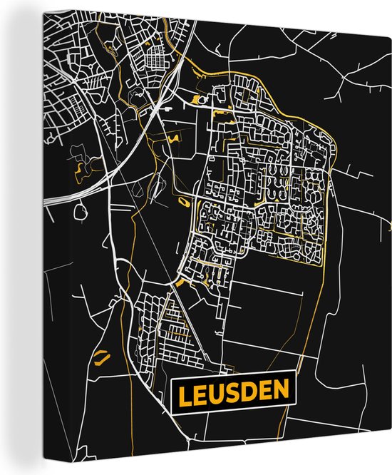 Canvas Schilderij Leusden - Stadskaart - Goud - Kaart - Plattegrond ...