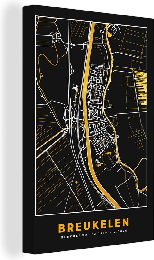 Canvas Schilderij Black & gold - Plattegrond - Breukelen - Kaart ...