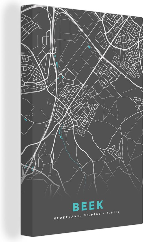 Canvas Schilderij Plattegrond - Beek - Kaart - Stadskaart - 40x60 cm ...
