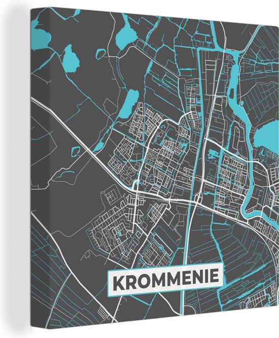Canvas Schilderij Krommenie - Stadskaart - Kaart - Plattegrond - 90x90 ...