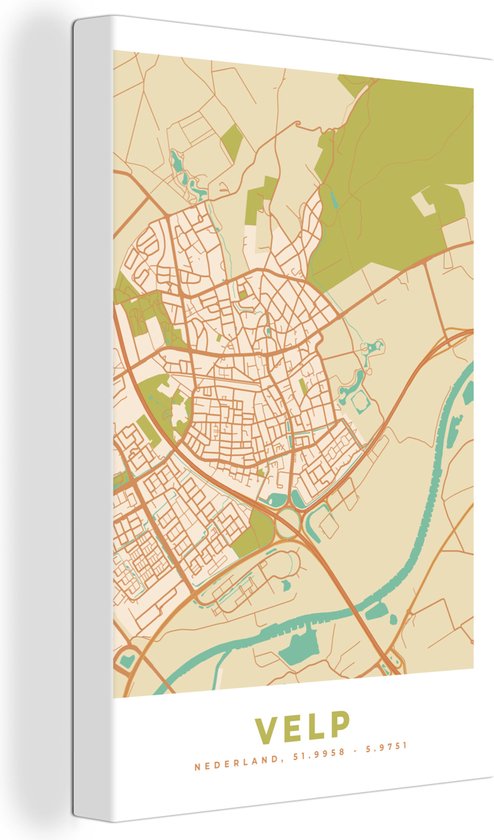 Canvas Schilderij Velp - Kaart - Plattegrond - Stadskaart - 60x90 cm ...