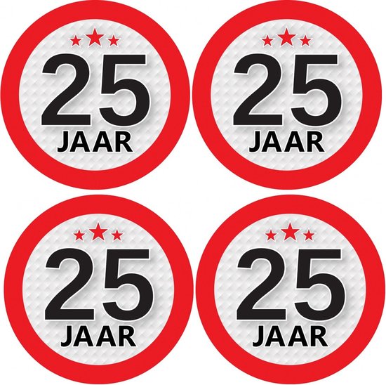 12x 25 jaar leeftijd sticker - rond - dia 9 cm - 25 jaar verjaardag ...