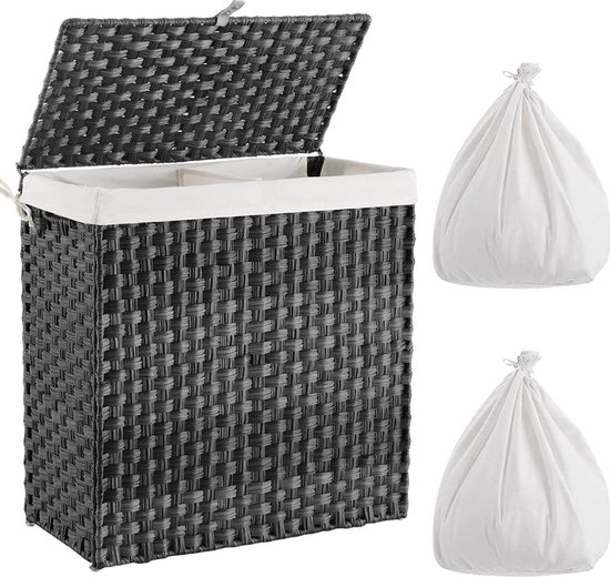 Wasmand | Wassorteerder | Wasbox | Wasmand Riet | Wassmand met 2 vakken ...