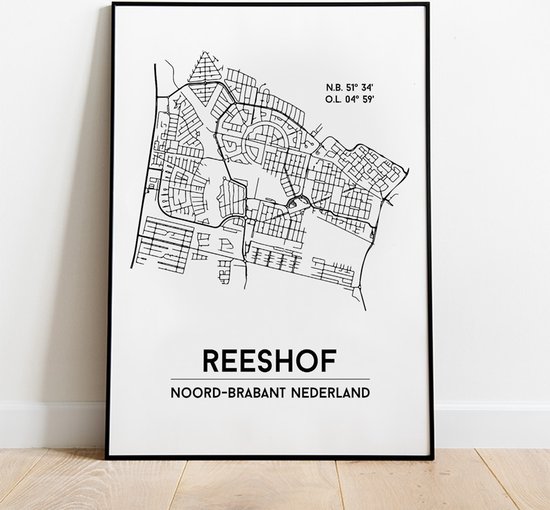 Reeshof city poster, A3 (30x40 cm) met lijst, plattegrond poster ...