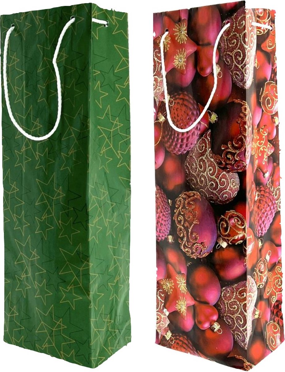 Kerst Wijn Verpakking Wijntas - Wijnzak - 12 x 36 x 8 cm - 2 Stuks ...