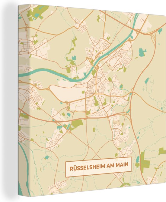 Canvas Schilderij Plattegrond - Rüsselsheim am Main - Kaart - Vintage ...