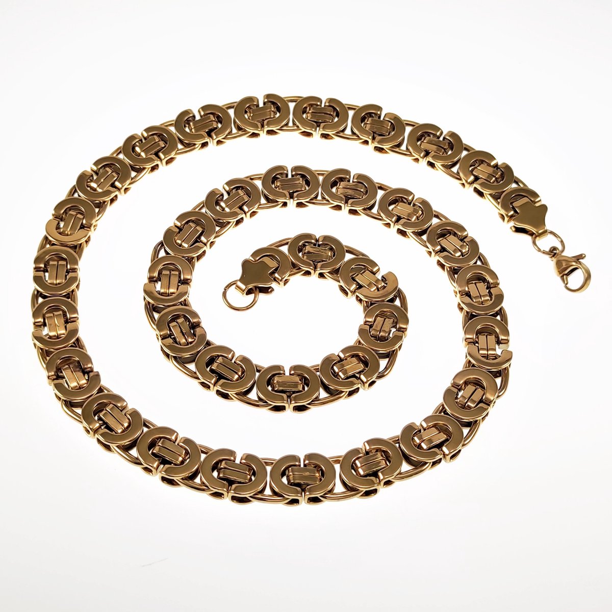 60cm, 11mm Platte Koningsketting Heren - Stalen Goud Kleur ...