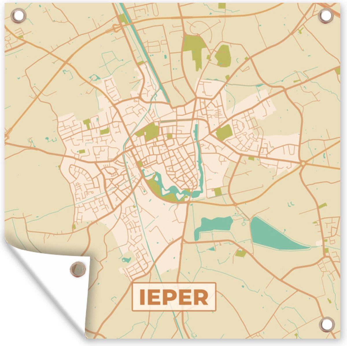 Tuindoek Vintage - Ieper - Plattegrond - Kaart - Stadskaart - 100x100 ...