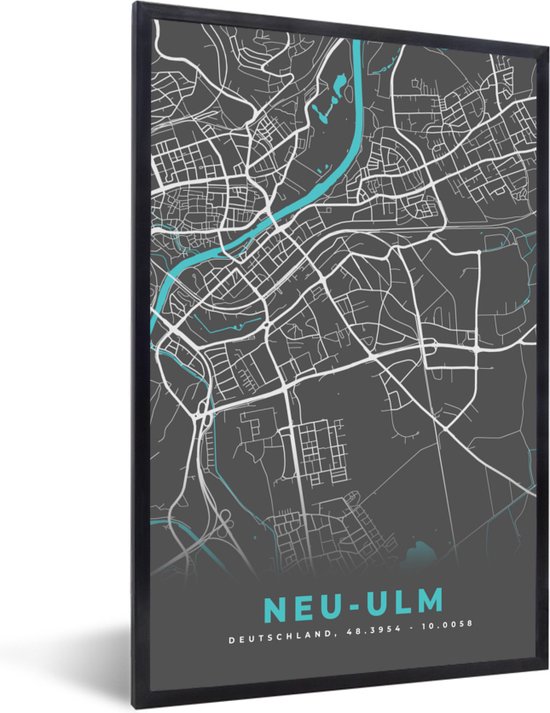 Fotolijst incl. Poster - Plattegrond – Neu Ulm– Blauw – Stadskaart ...